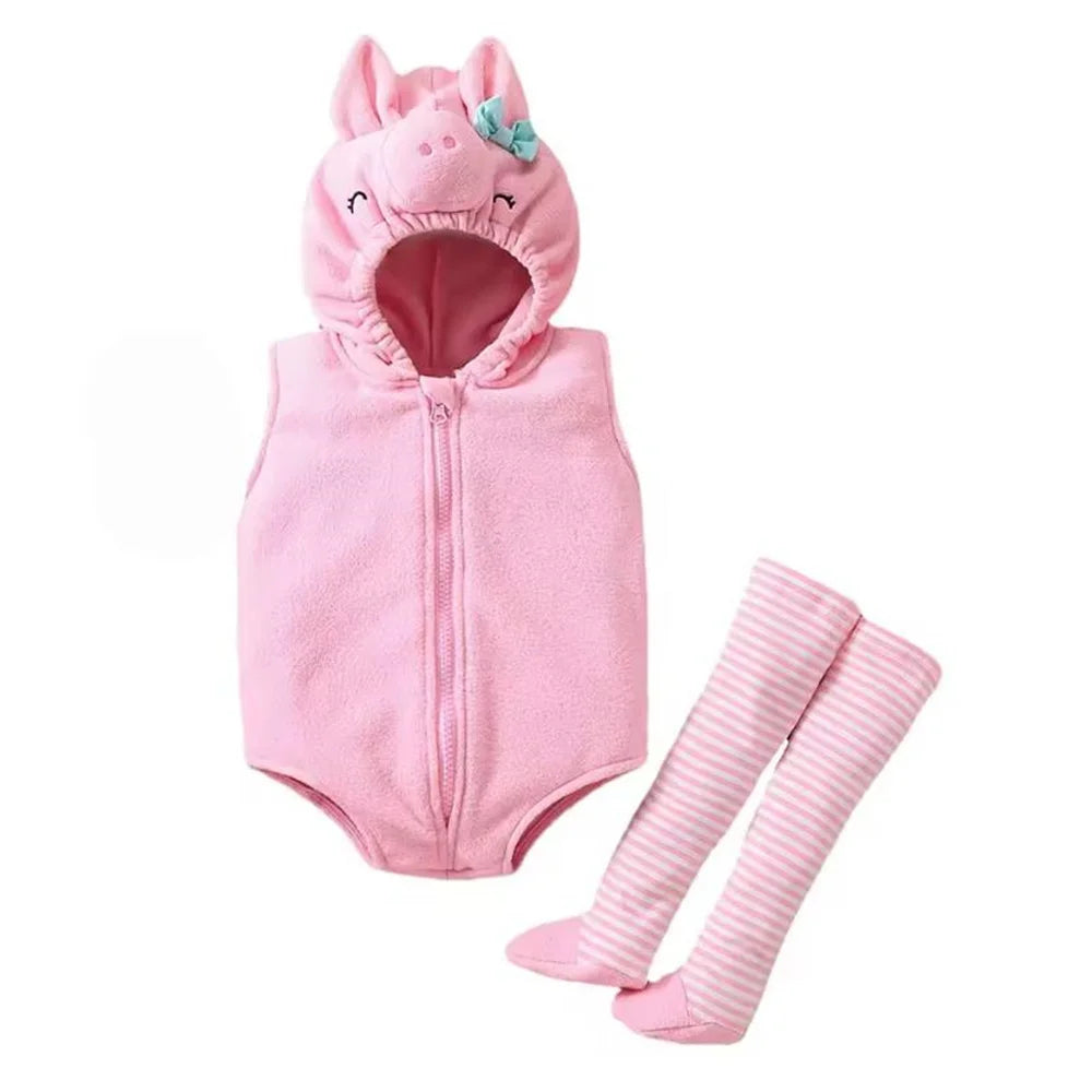 Designer Cartoon Baby Romper Set – Zip-Up Hooded Jumpsuit with Leg War